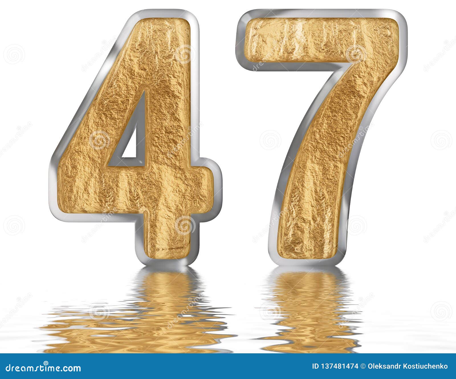 Numeral 47, Forty Seven, Reflected on the Water Surface, Isolated on ...