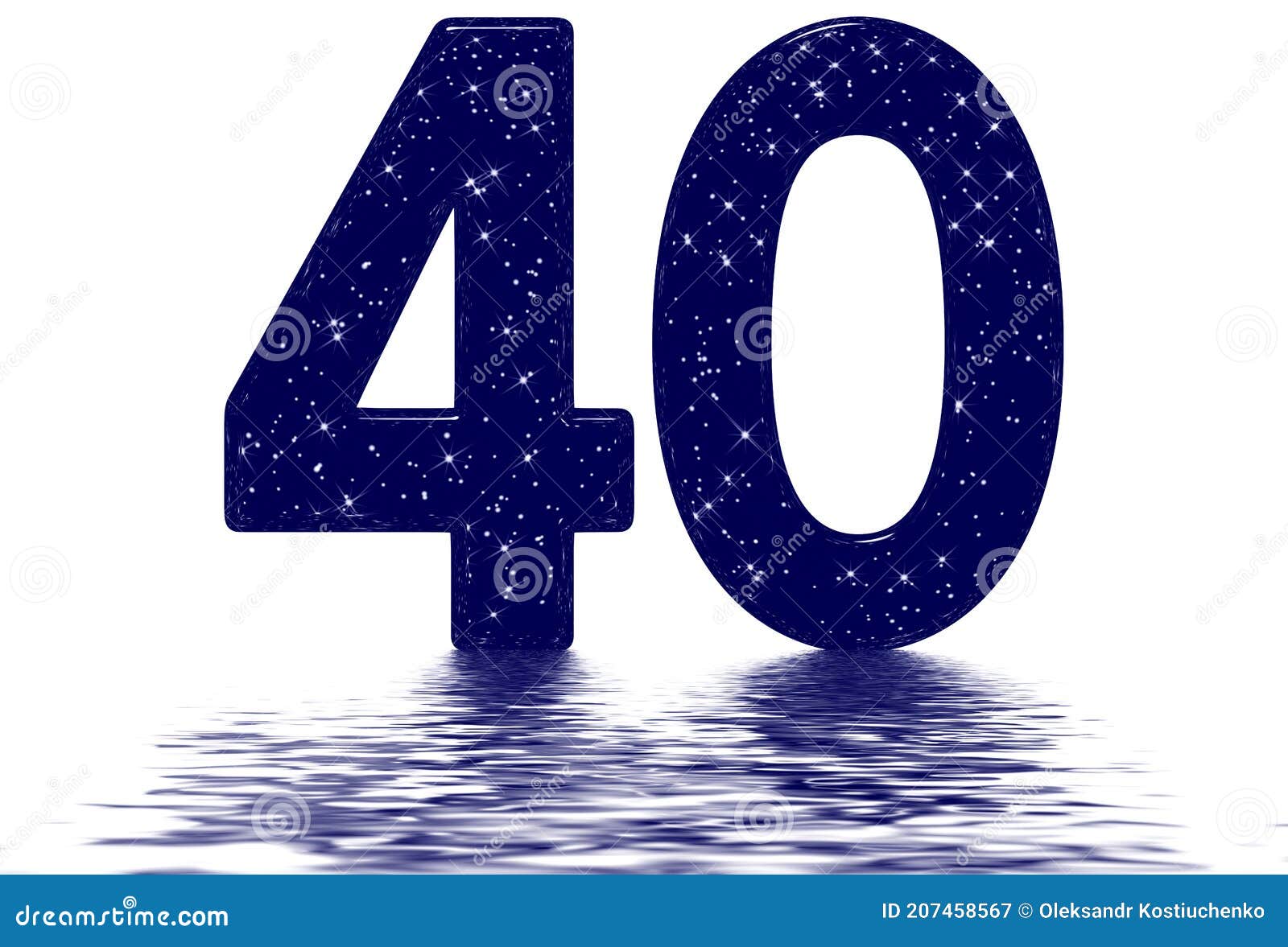 Numeral 40, Forty, Star Sky Texture Imitation, Reflected on the Water ...