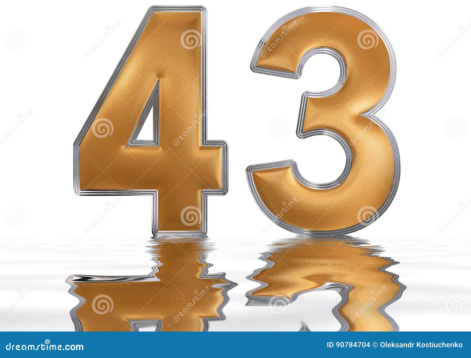 Numeral 43, Forty Three, Reflected on the Water Surface, Isolate Stock ...