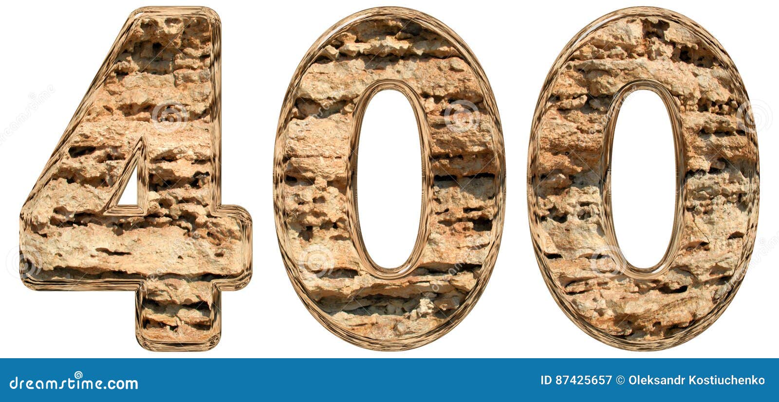 Numeral 400, Four Hundred, Isolated on White, Natural Limestone, 3d ...