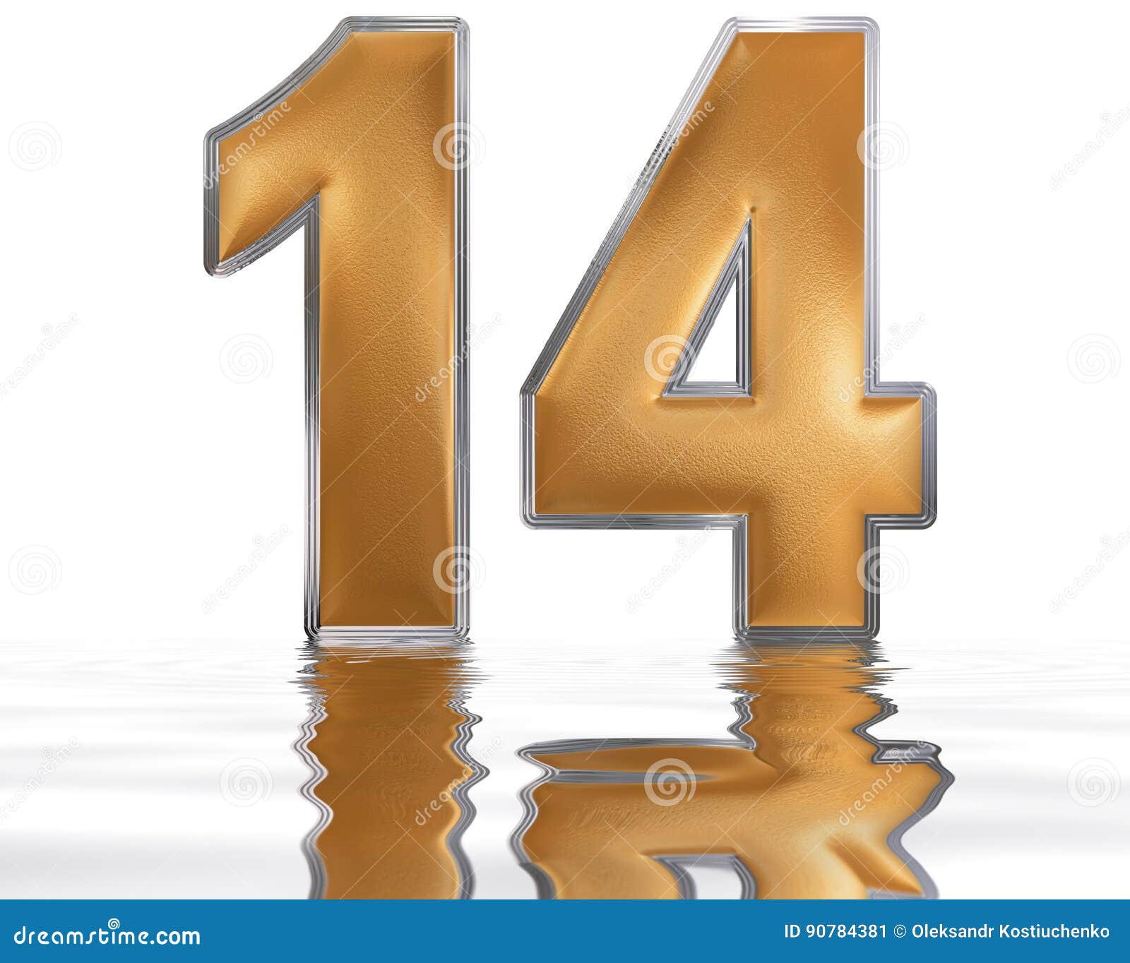 Numeral 14, Fourteen, Reflected on the Water Surface, O Stock ...