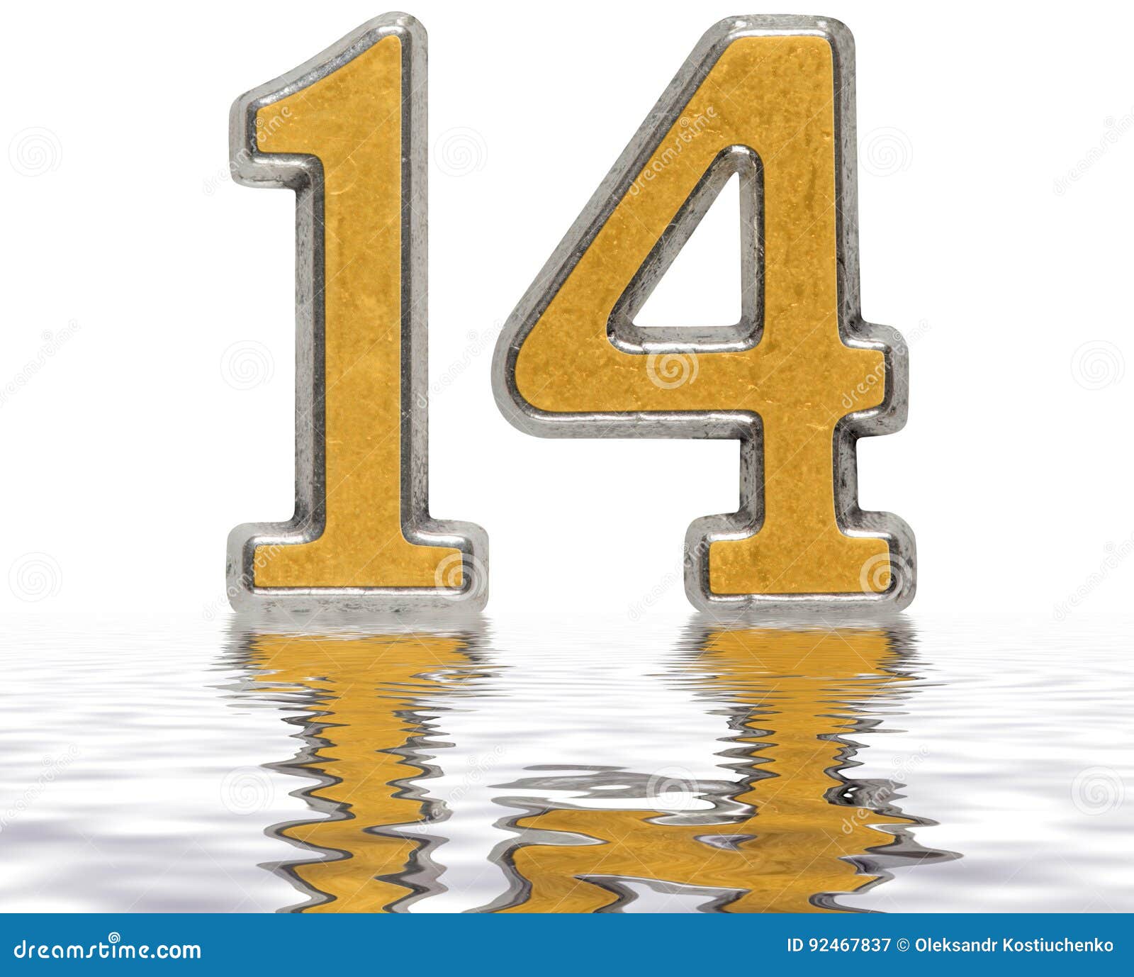 Numeral 14, Fourteen, Reflected on the Water Surface, O Stock ...