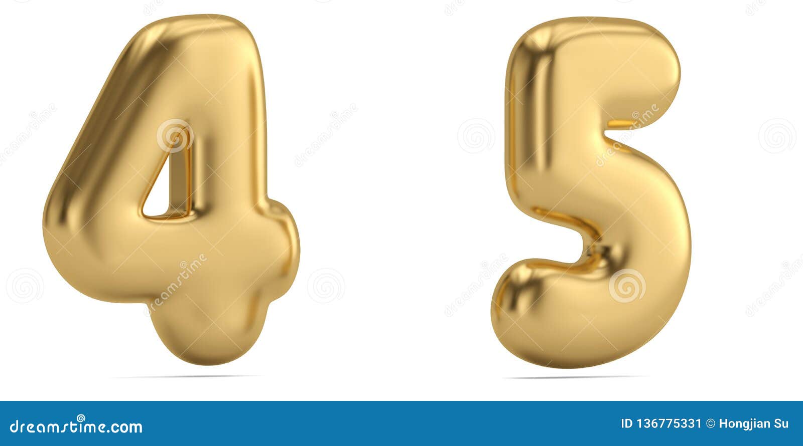 Numeral 4 and 5 from Gold Solid Alphabet Isolated on White Background ...