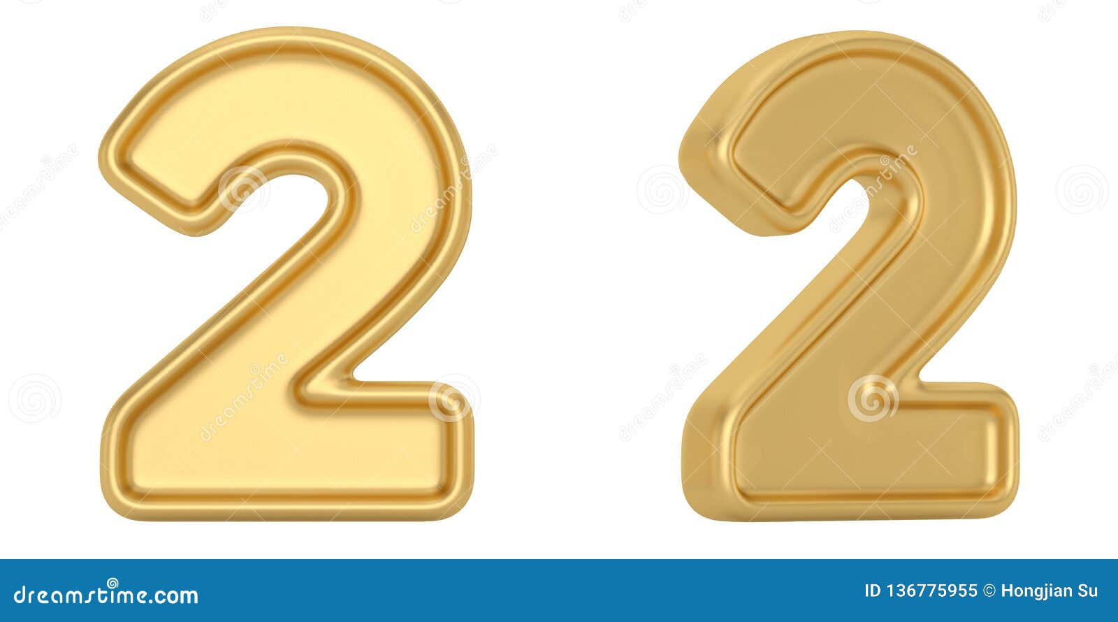 Numeral 2 from Gold Solid Alphabet Isolated on White Background. 3D ...