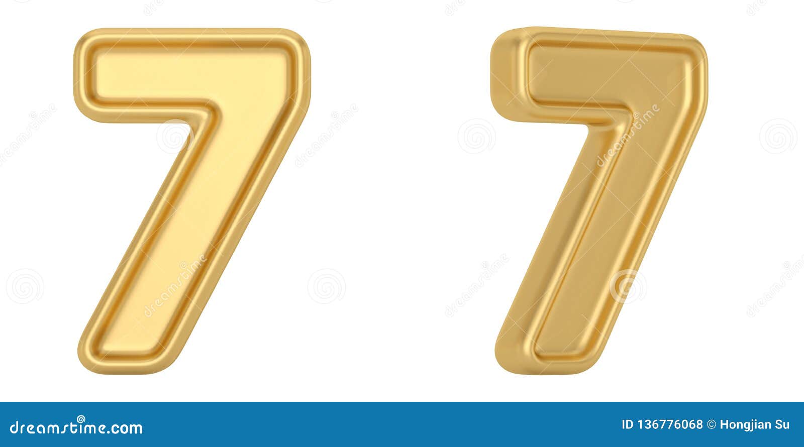 Numeral 7 from Gold Solid Alphabet Isolated on White Background. 3D ...