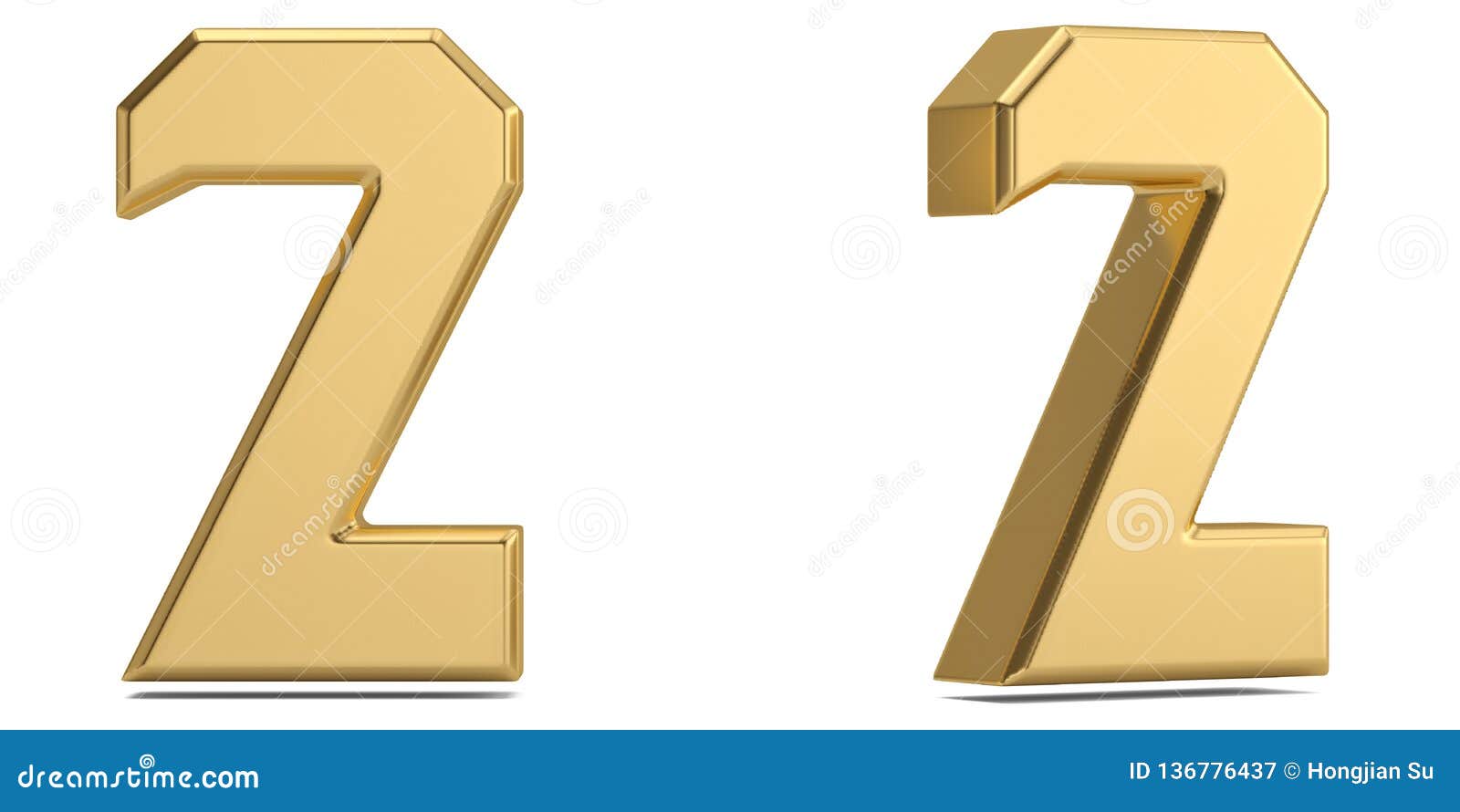 Numeral 2 from Gold Solid Alphabet Isolated on White Background. 3D ...