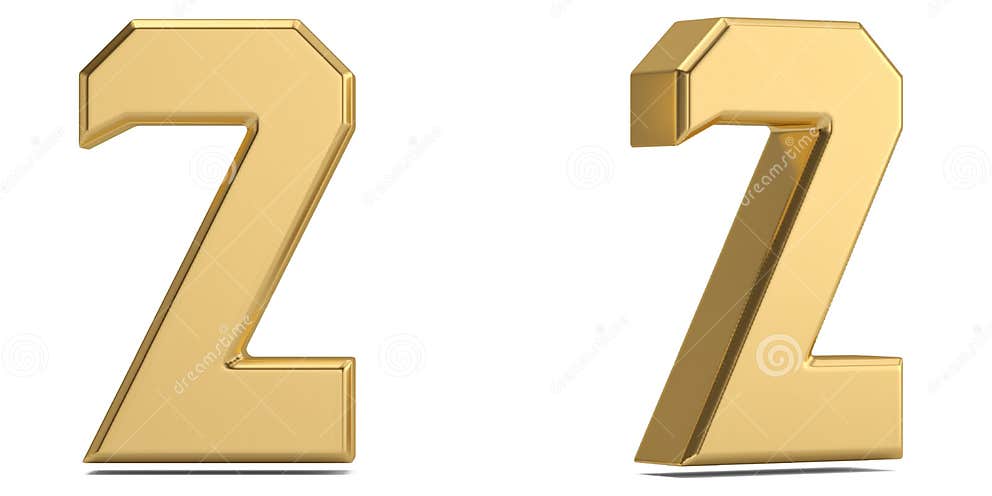Numeral 2 from Gold Solid Alphabet Isolated on White Background. 3D ...