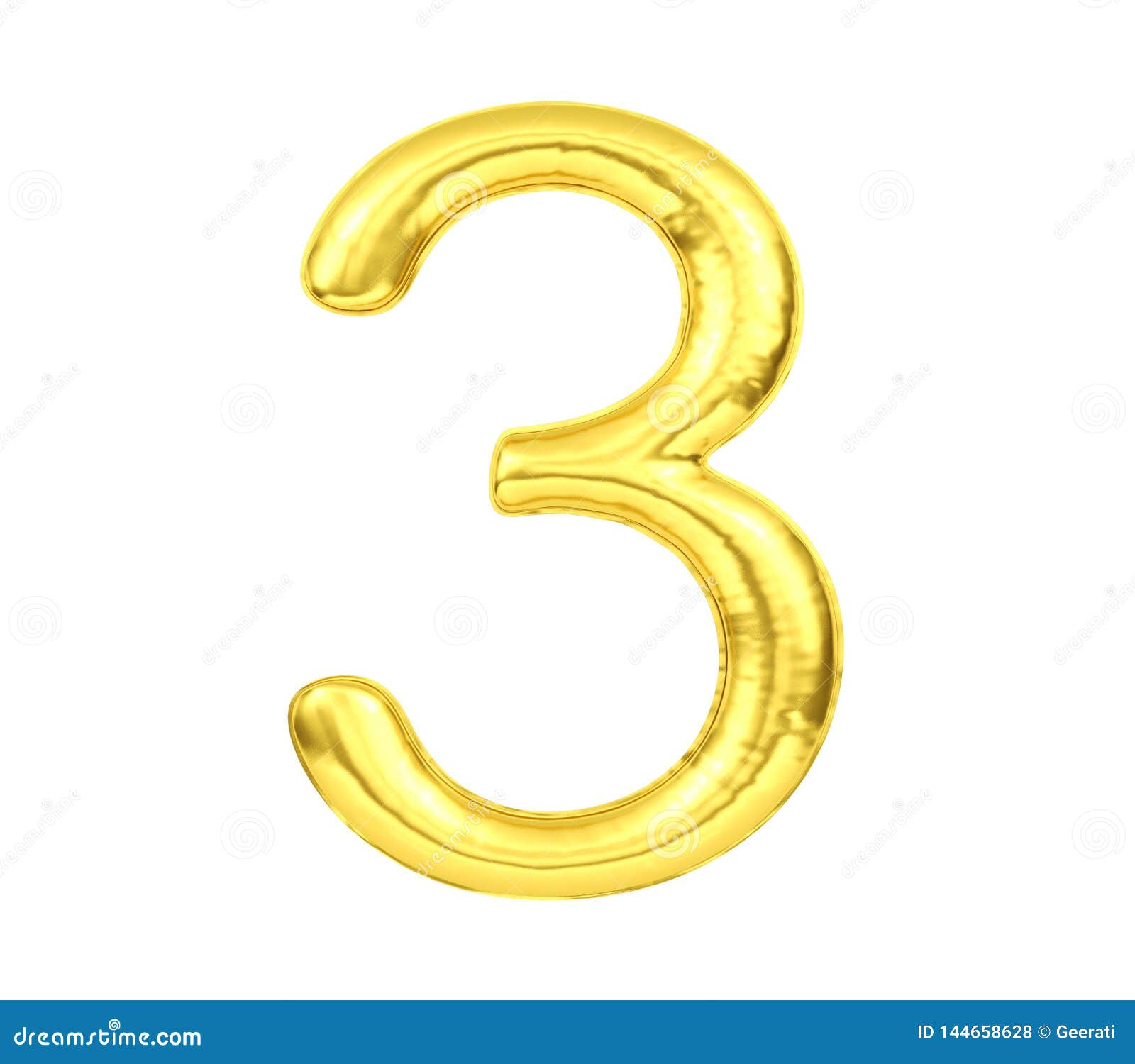 Numeral 3, Golden Balloon Number Three Isolated on White Background, 3D ...