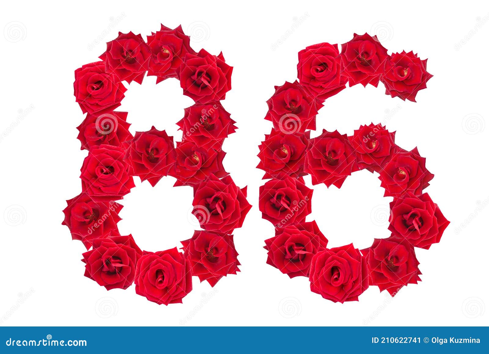 Numeral 86 Made of Red Roses on a White Isolated Background. Element ...