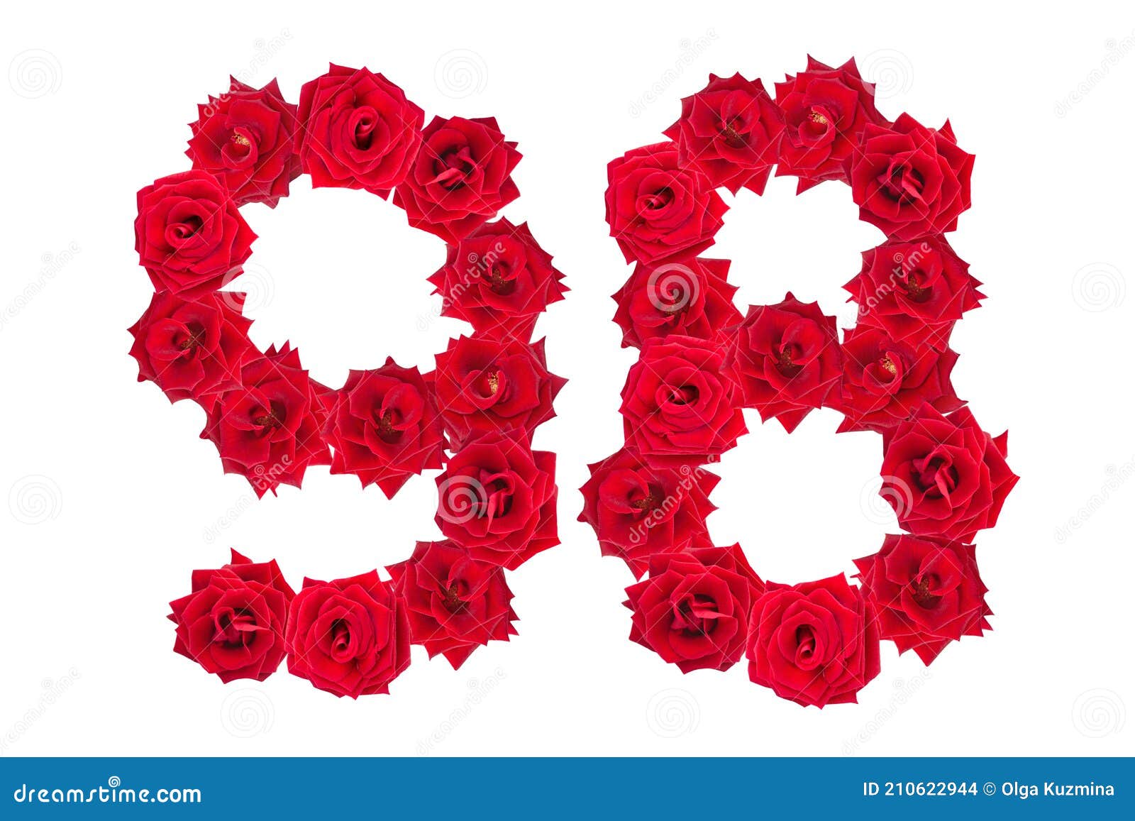 Numeral 98 Made of Red Roses on a White Isolated Background. Element ...