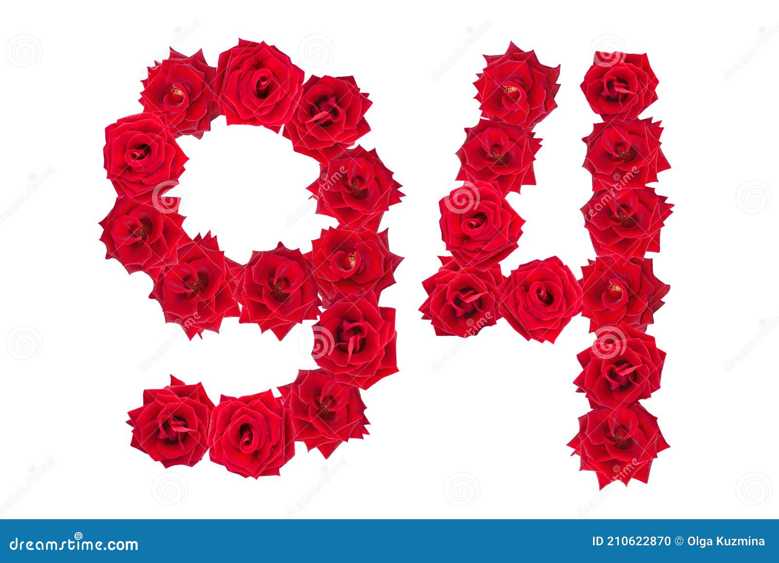 Numeral 94 Made of Red Roses on a White Isolated Background. Element ...