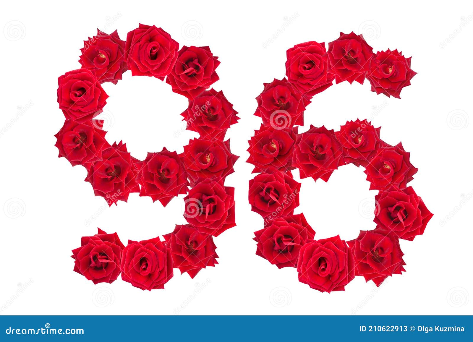 Numeral 96 Made of Red Roses on a White Isolated Background. Element ...