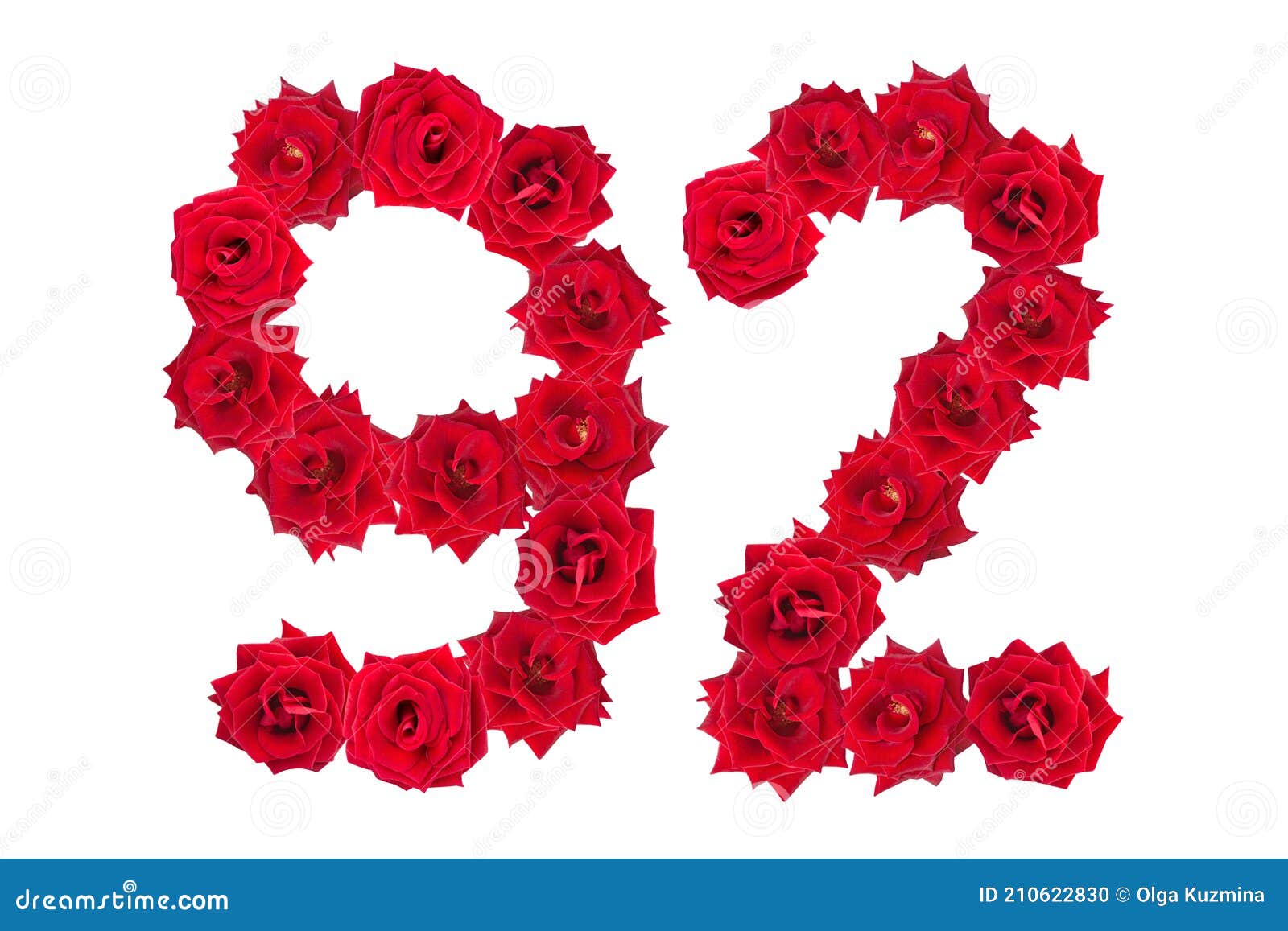 Numeral 92 Made of Red Roses on a White Isolated Background. Element ...