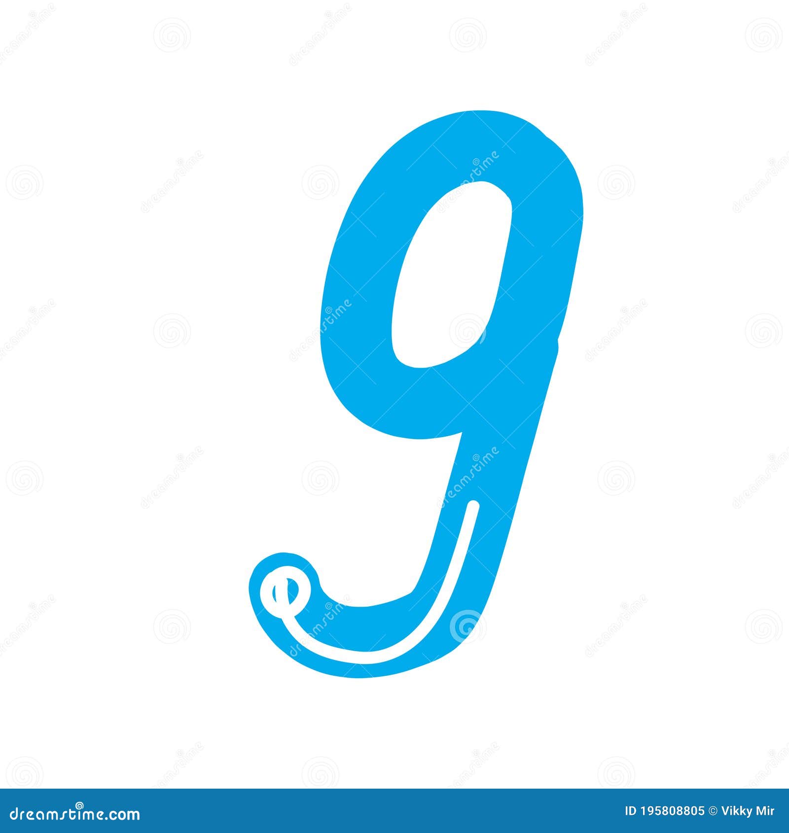 Numeral Nine Isolated on White Background, Drawn Vector Stock ...