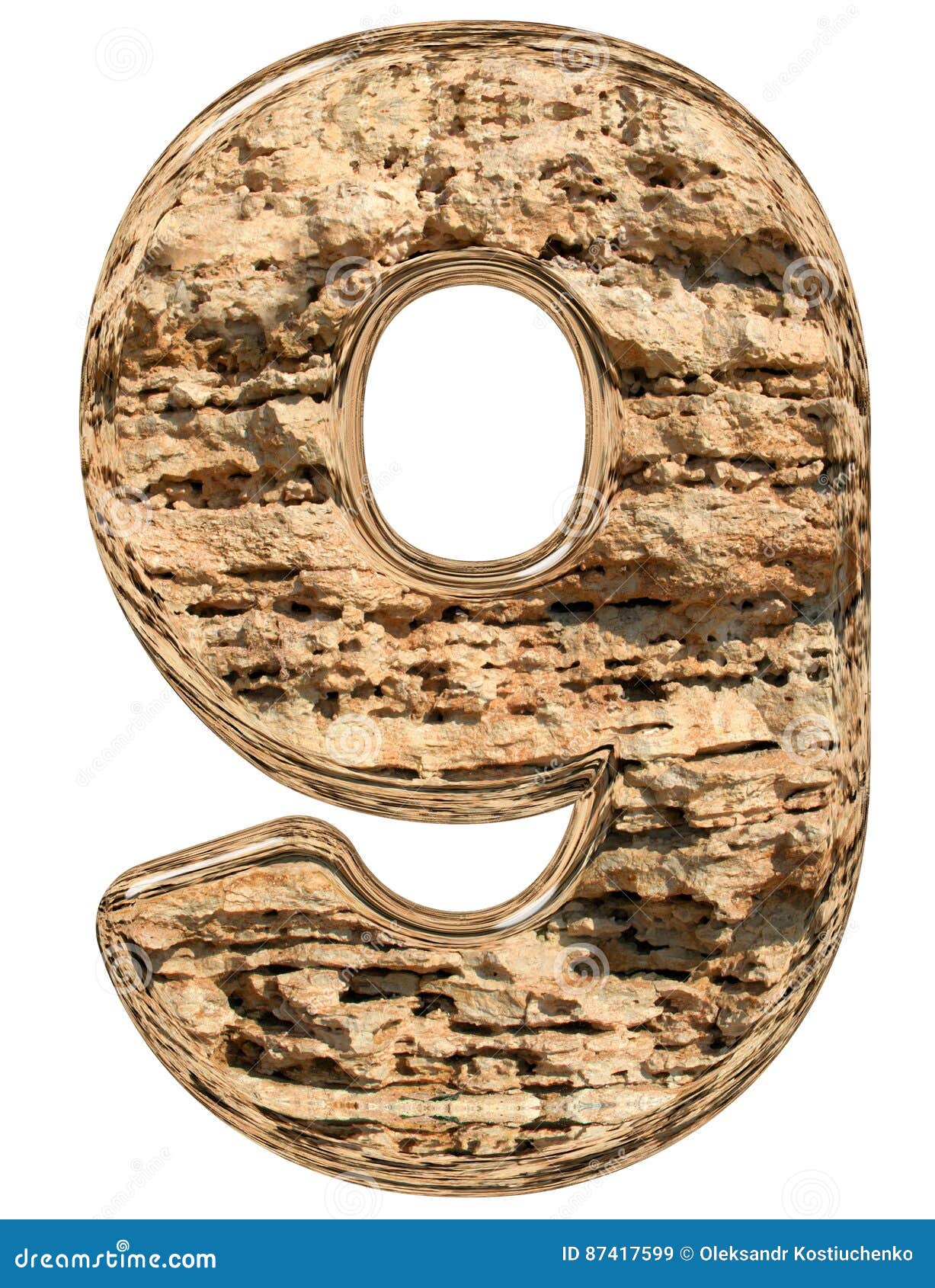 Numeral 9, Nine, Isolated on White, Natural Limestone, 3d Illustration ...