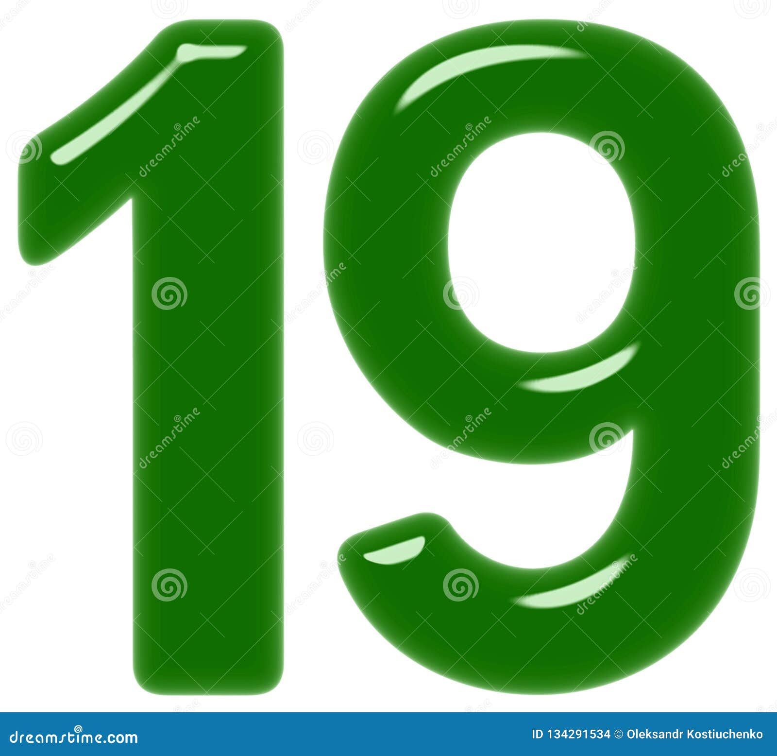Numeral 19, Nineteen, Isolated on White Background, 3d Render Stock ...