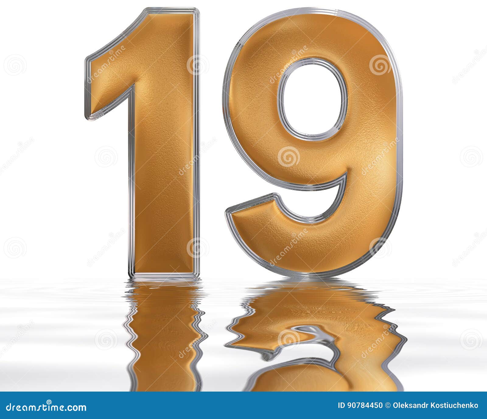 Numeral 19, Nineteen, Reflected on the Water Surface, O Stock ...