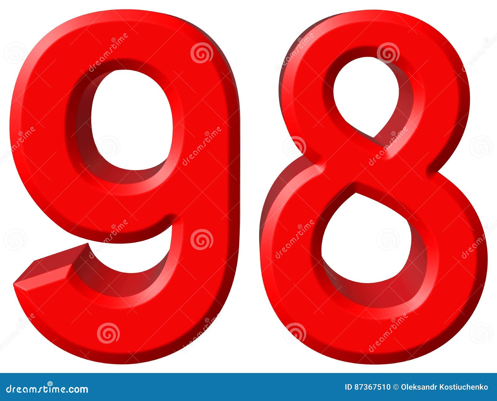 Numeral 98, Ninety Eight, Isolated on White Background, 3d Render Stock ...
