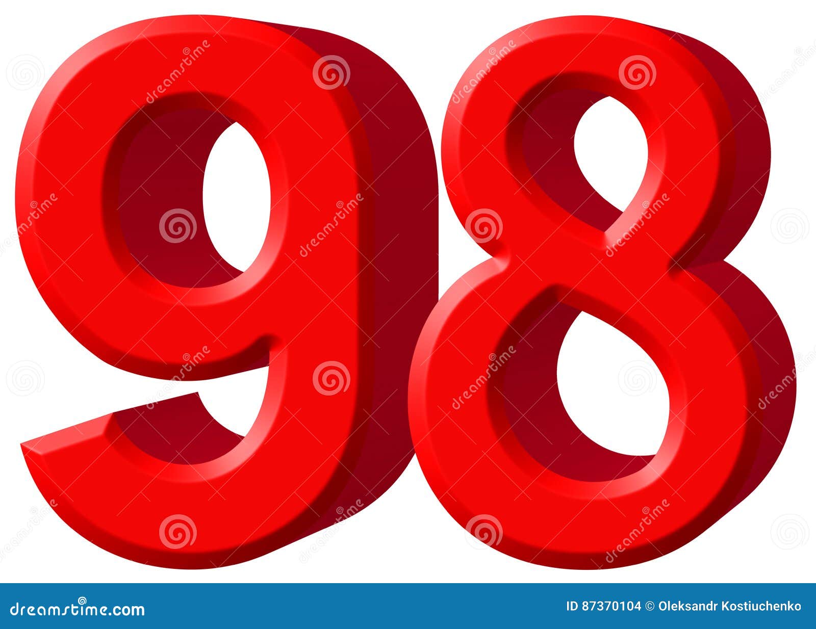 Numeral 98, Ninety Eight, Isolated on White Background, 3d Render Stock ...