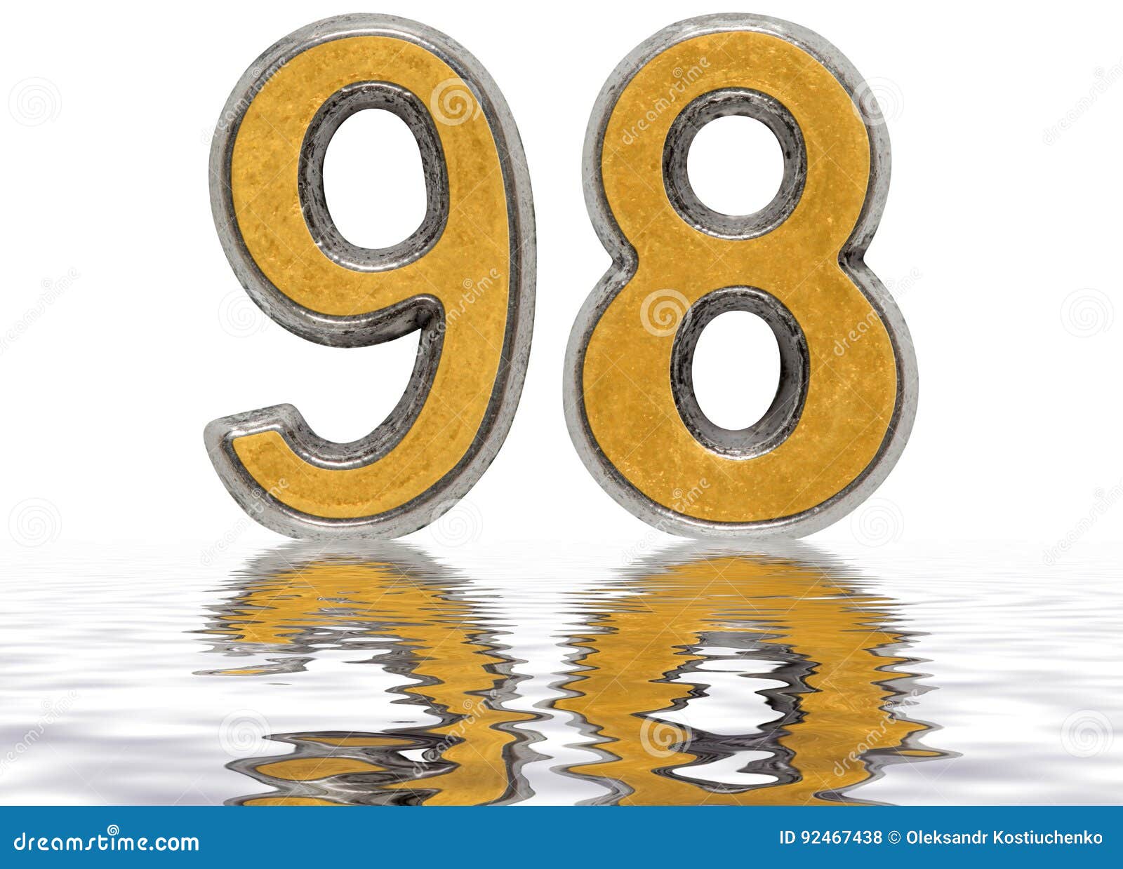 Numeral 98, Ninety Eight, Reflected on the Water Surface, Isolated on ...