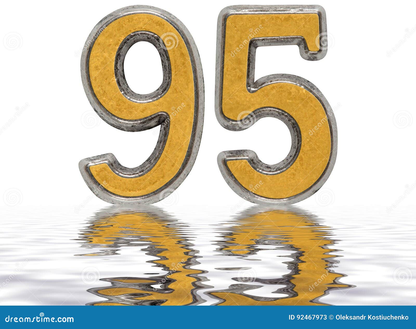 Numeral 95, Ninety Five, Reflected on the Water Surface, Isolate Stock ...