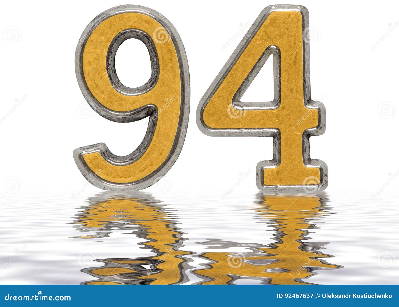 Numeral 94, Ninety Four, Reflected on the Water Surface, Isolate Stock ...