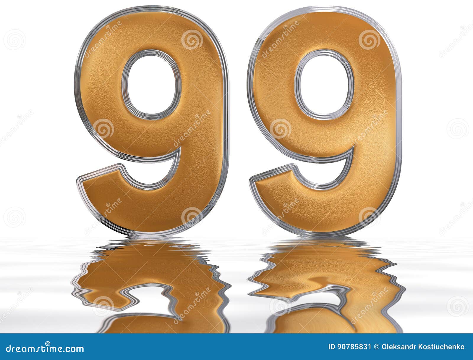 Numeral 99, Ninety Nine, Reflected on the Water Surface, Isolate Stock ...