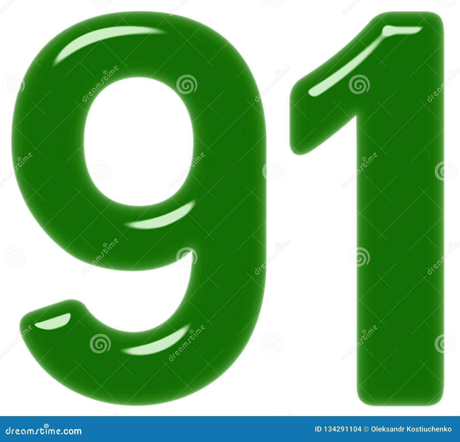 Numeral 91, Ninety One, Isolated on White Background, 3d Render Stock ...