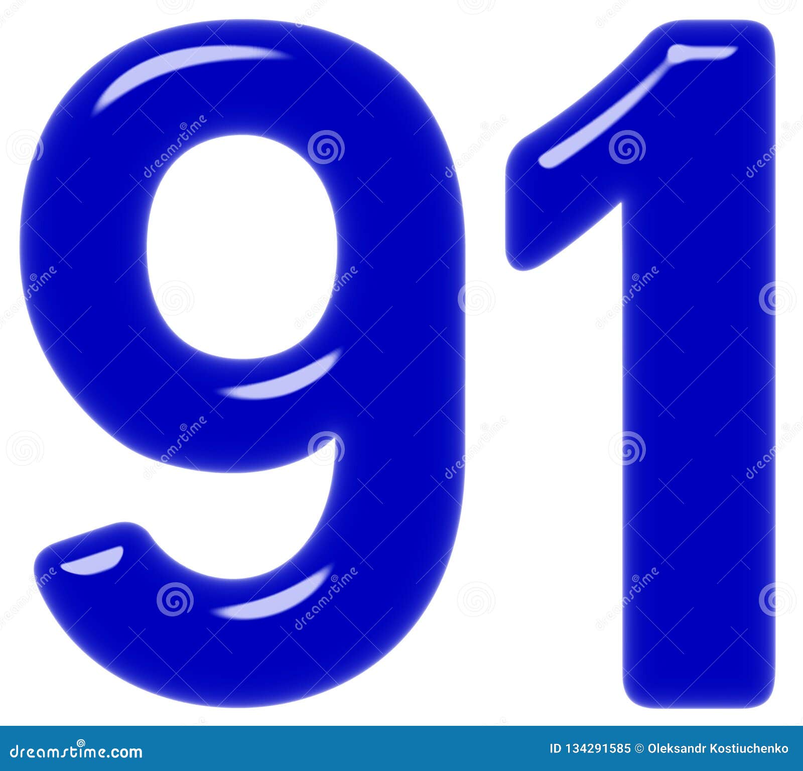 Numeral 91, Ninety One, Isolated on White Background, 3d Render Stock ...