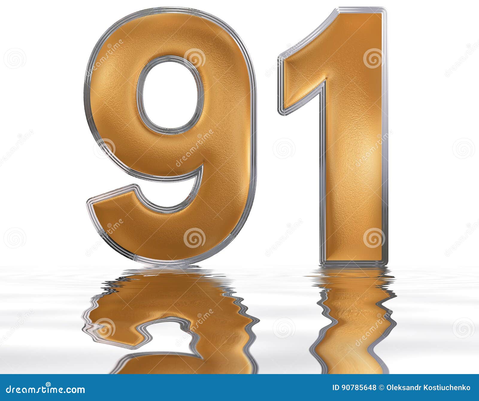 Numeral 91, Ninety One, Reflected on the Water Surface, Stock ...