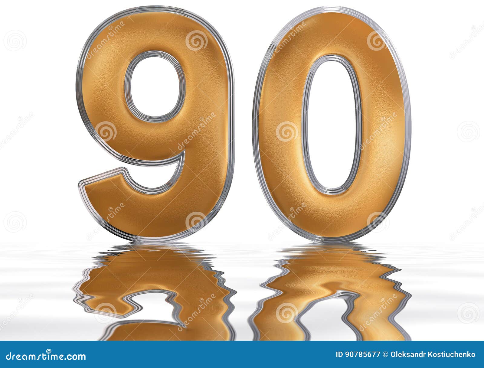 Numeral 90, Ninety, Reflected on the Water Surface, on Stock ...