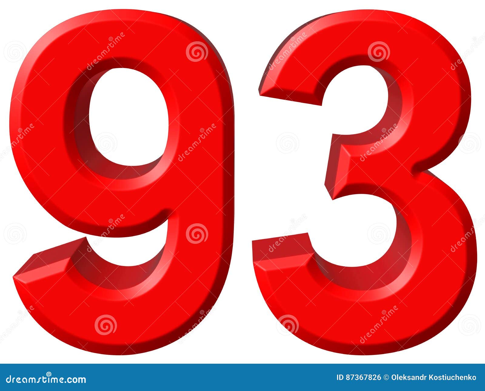 Numeral 93, Ninety Three, Isolated on White Background, 3d Render Stock ...