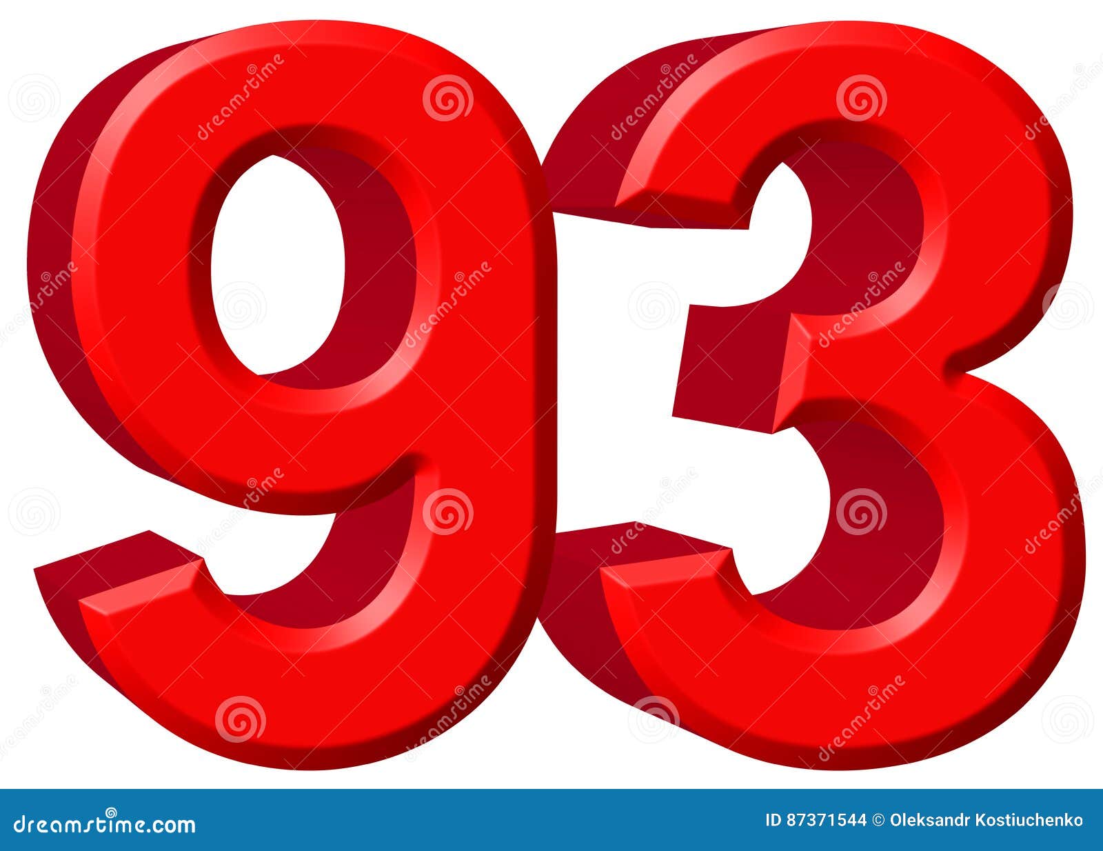 Numeral 93, Ninety Three, Isolated on White Background, 3d Render Stock ...