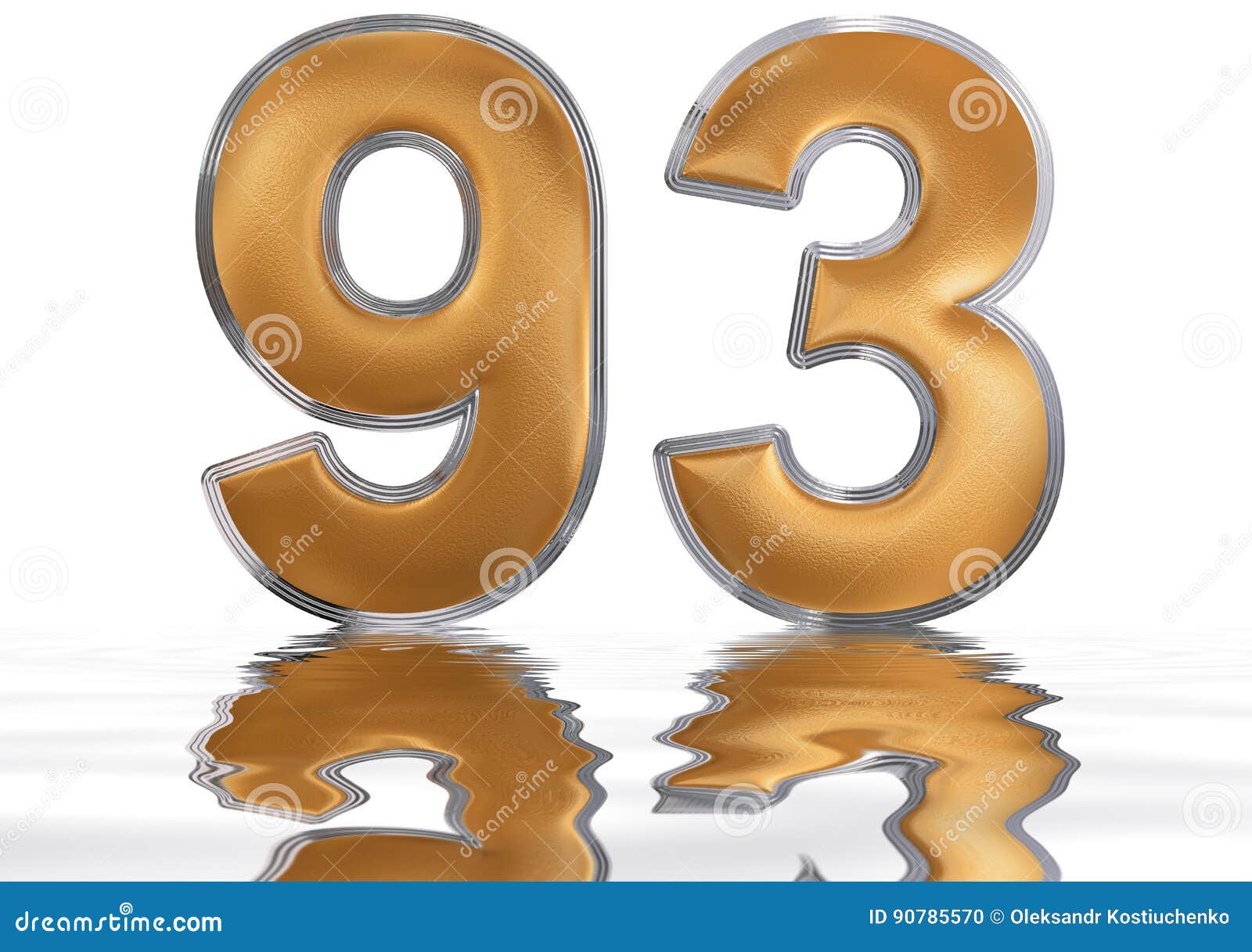 Numeral 93, Ninety Three, Reflected on the Water Surface, Isolated on ...