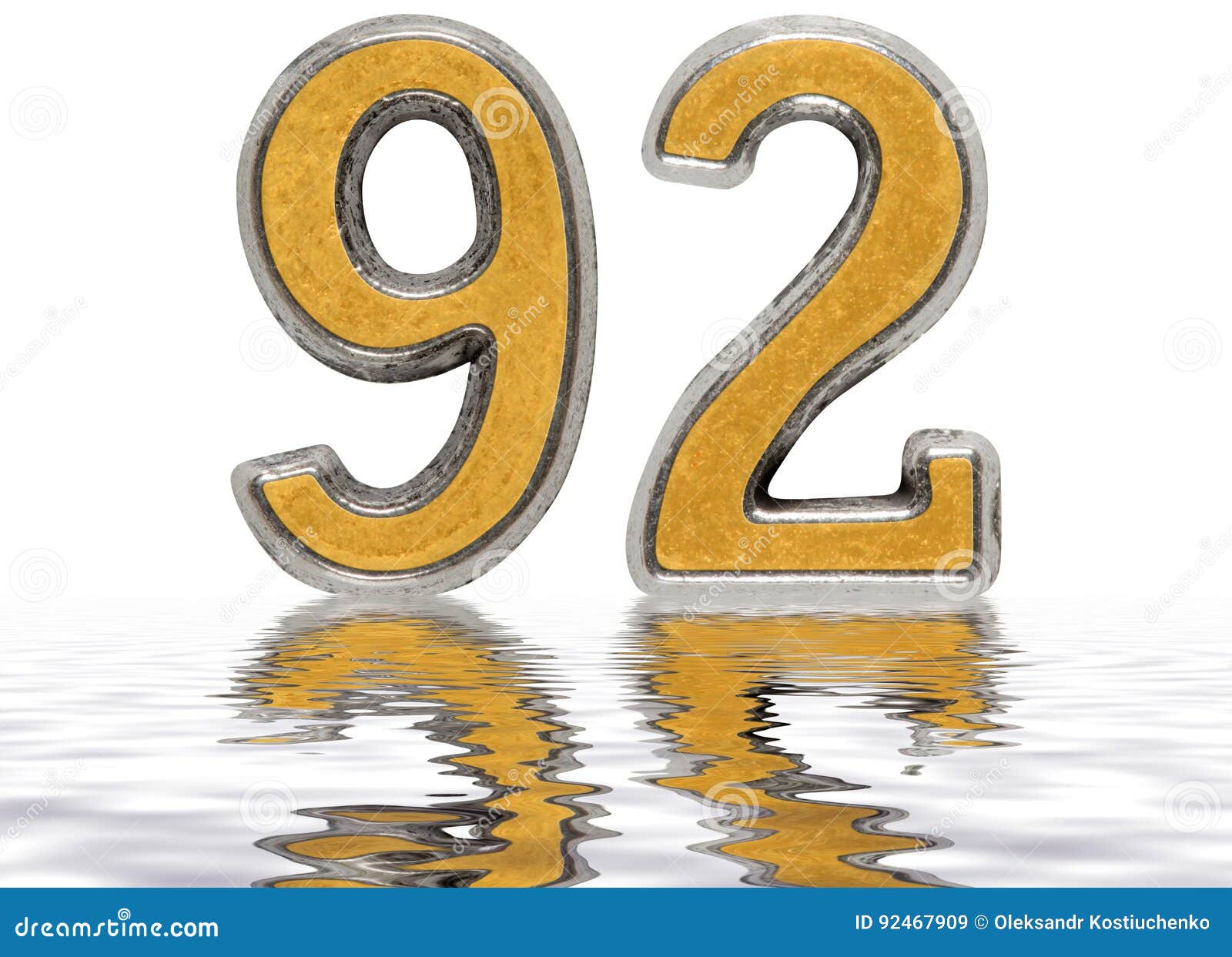 Numeral 92, Ninety Two, Reflected on the Water Surface, Stock ...