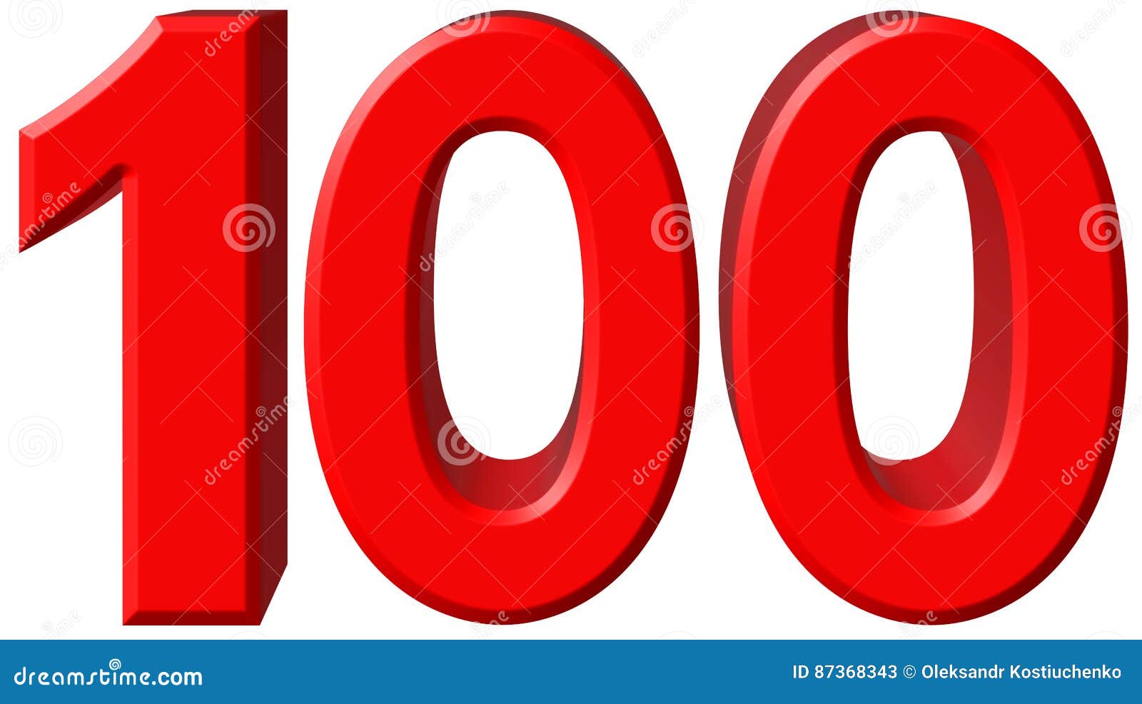 Numeral 100, One Hundred, Isolated on White Background, 3d Render Stock ...