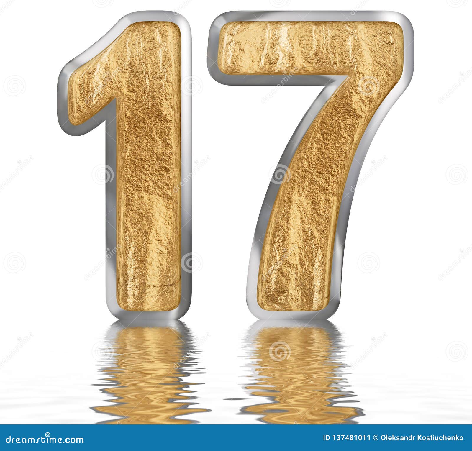 Numeral 17, Seventeen, Reflected on the Water Surface, Isolated on ...