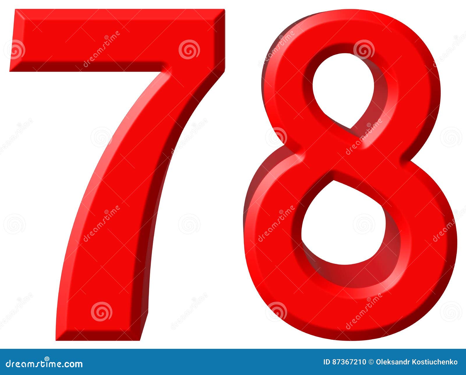 Numeral 78, Seventy Eight, Isolated On White Background, 3d Rend ...
