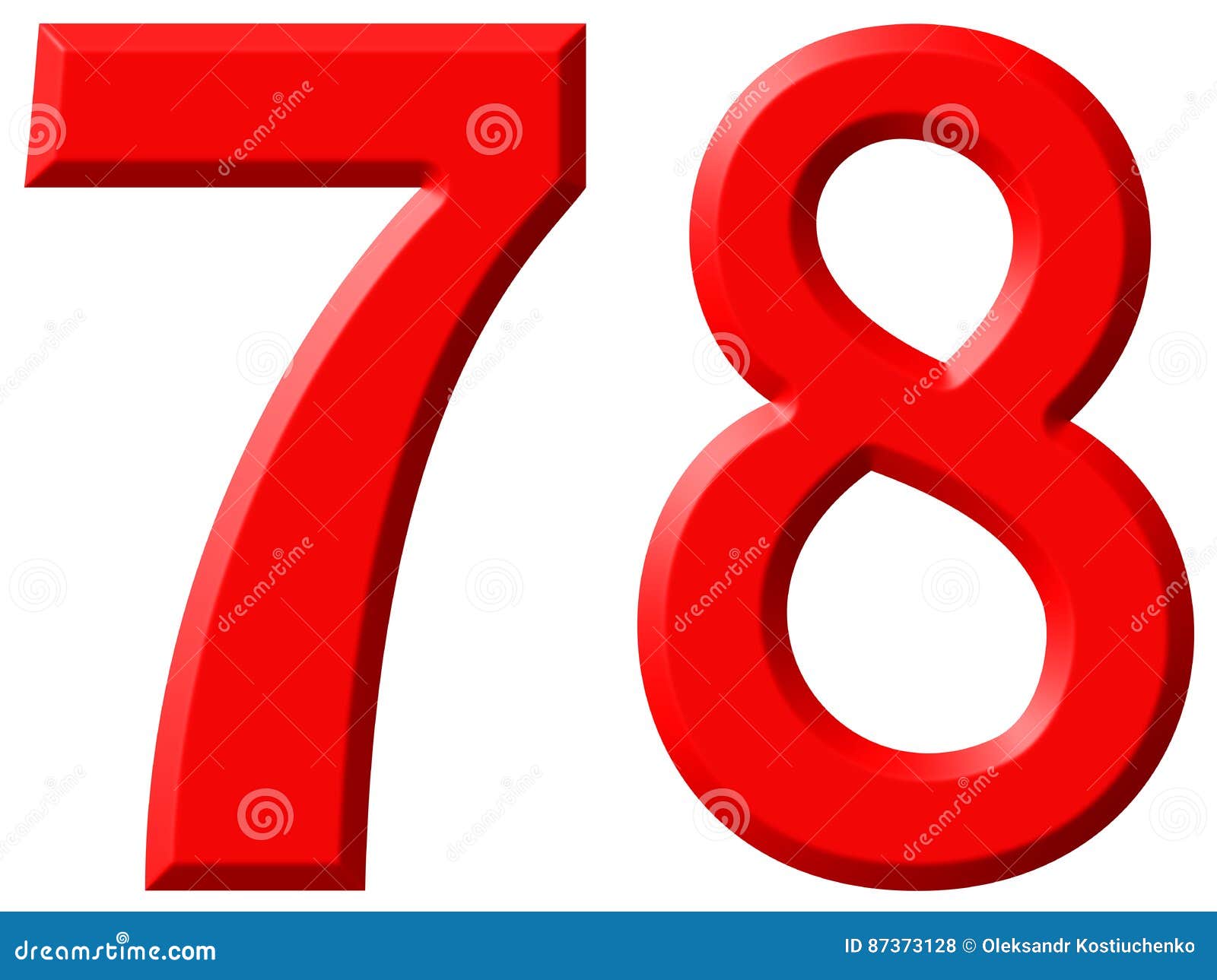 Numeral 78, Seventy Eight, Isolated on White Background, 3d Stock ...