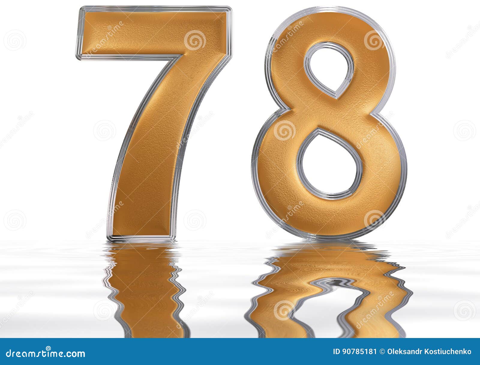 Numeral 78, Seventy Eight, Reflected on the Water Surface, Isolated on ...