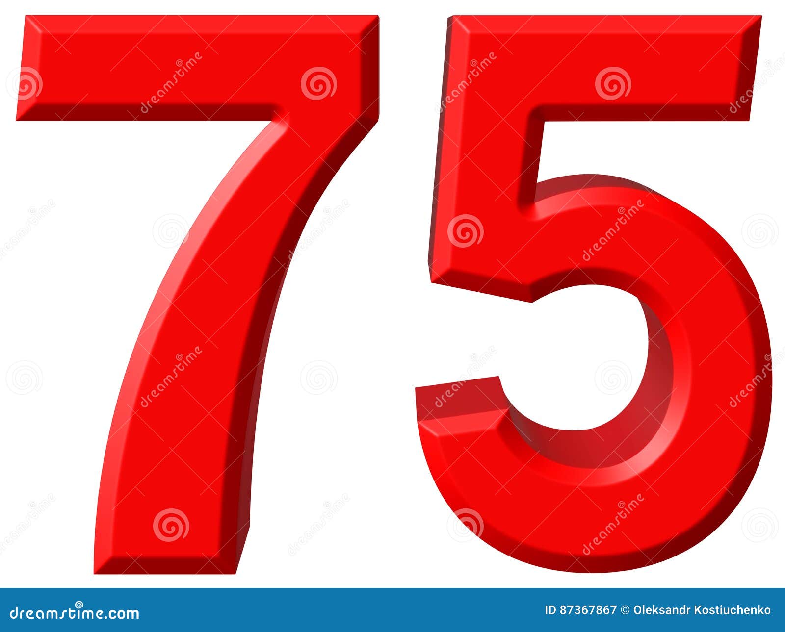 Numeral 75, Seventy Five, Isolated on White Background, 3d Render Stock ...