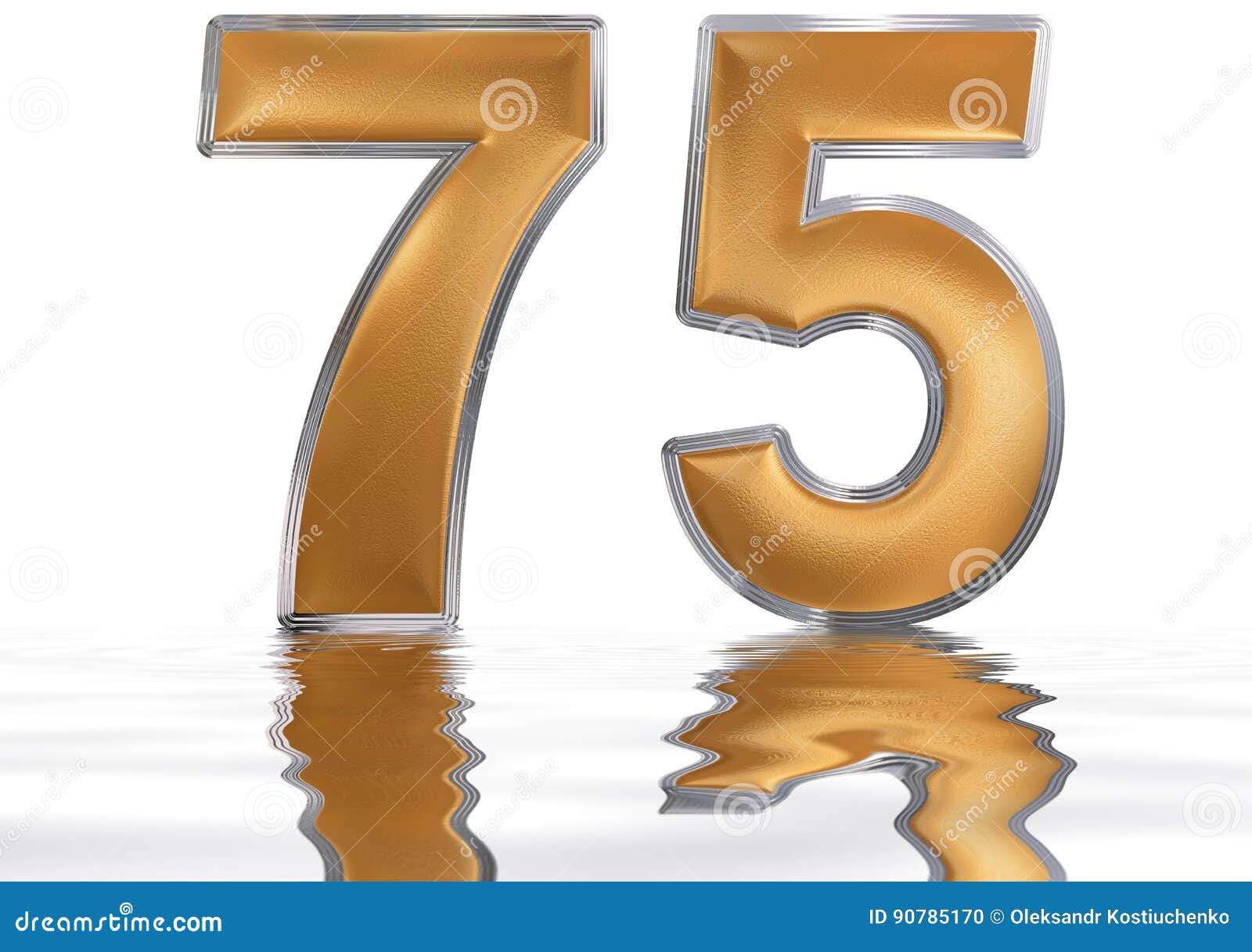 Numeral 75, Seventy Five, Reflected on the Water Surface, Isolated on ...