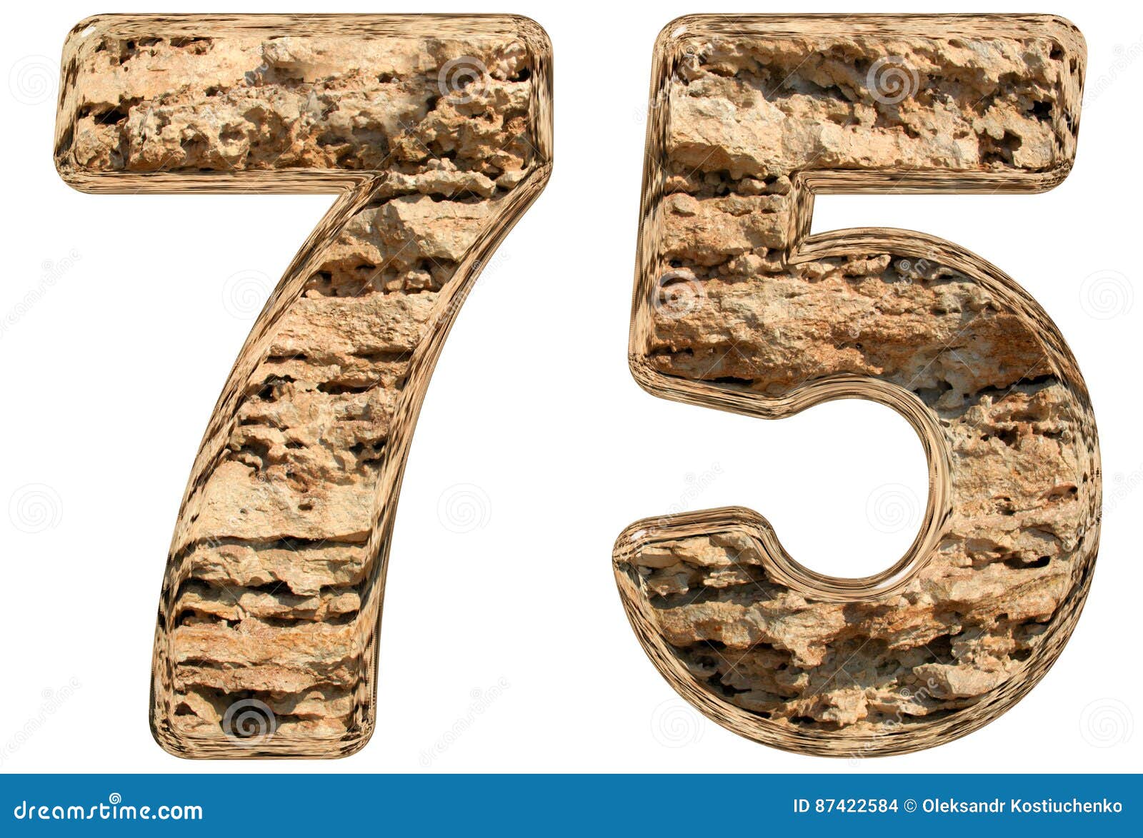 Numeral 75, Seventy Five, on White, Natural Limestone, Stock ...