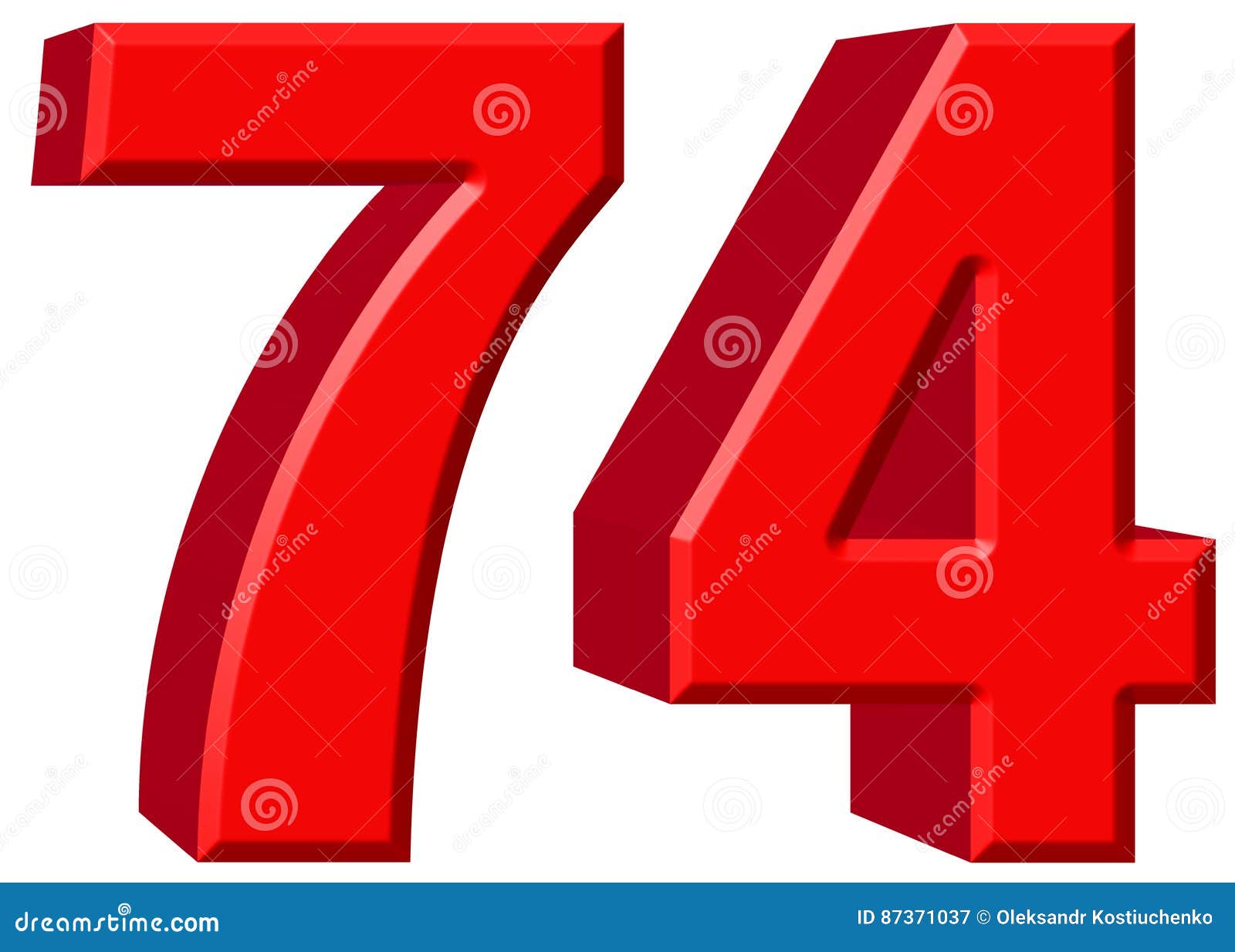 Numeral 74, Seventy Four, Isolated on White Background, 3d Render Stock ...