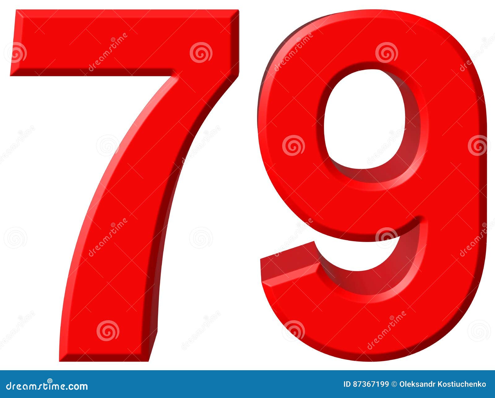 Numeral 79, Seventy Nine, Isolated on White Background, 3d Render Stock ...