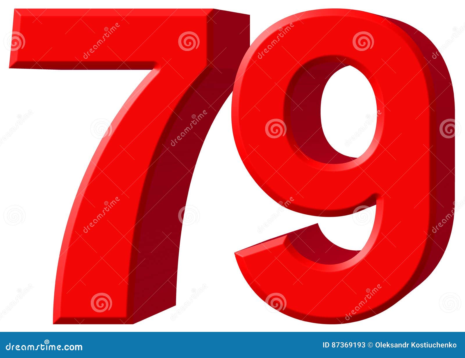 Numeral 79, Seventy Nine, Isolated on White Background, 3d Render Stock ...
