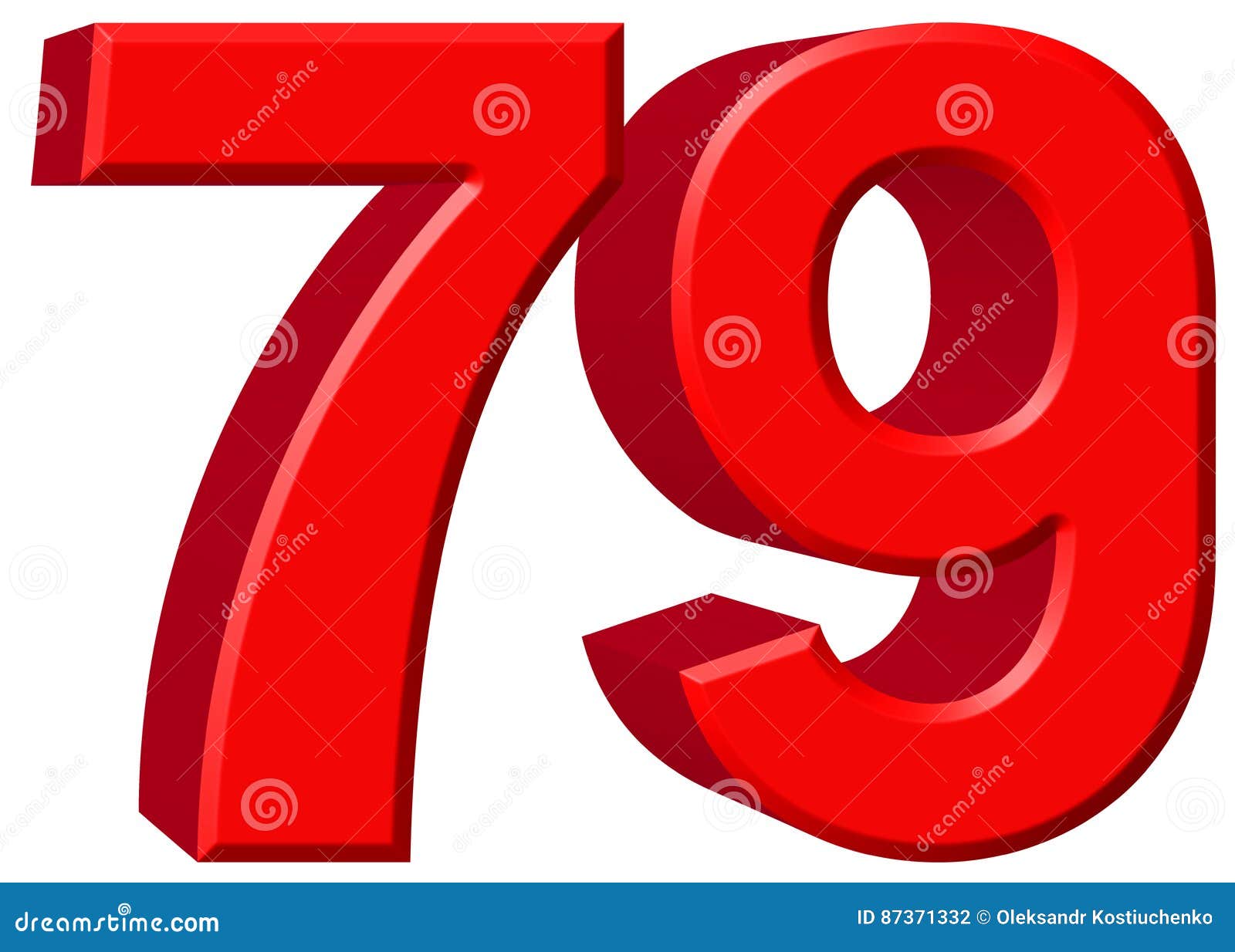 Numeral 79, Seventy Nine, Isolated on White Background, 3d Render Stock ...