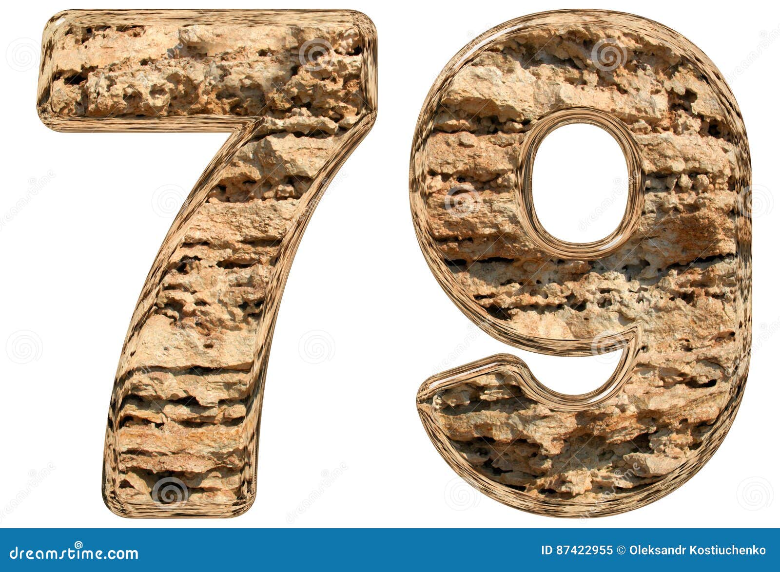 Numeral 79, Seventy Nine, on White, Natural Limestone, Stock ...