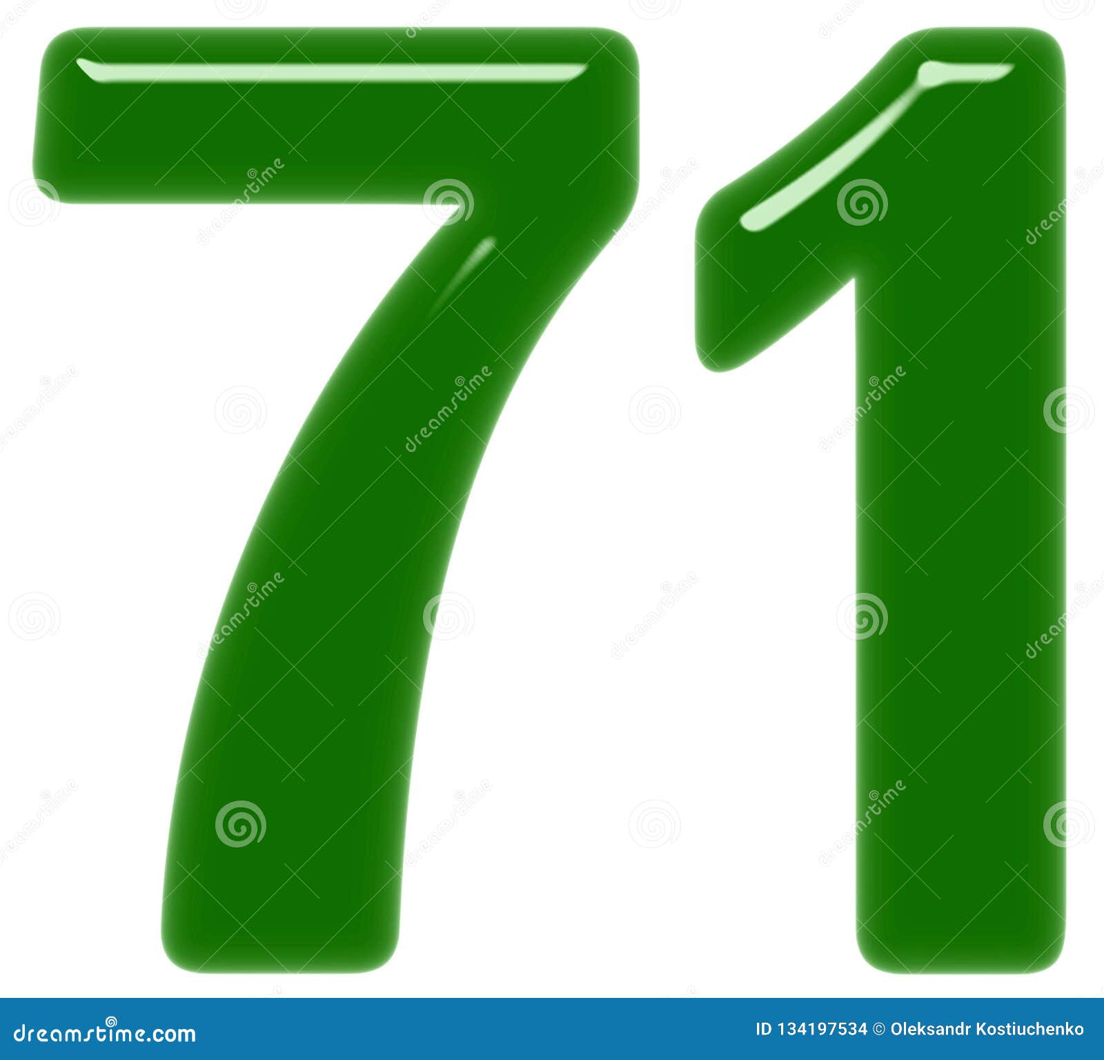 Numeral 71, Seventy One, Isolated on White Background, 3d Render Stock ...