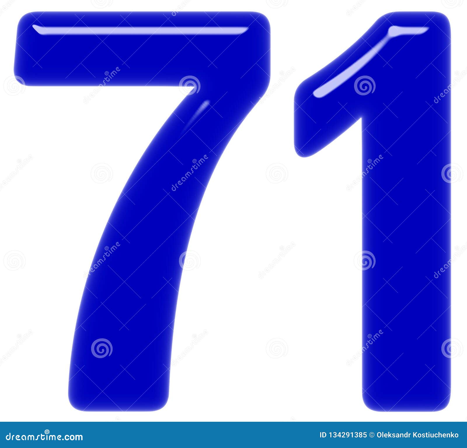 Numeral 71, Seventy One, Isolated on White Background, 3d Render Stock ...